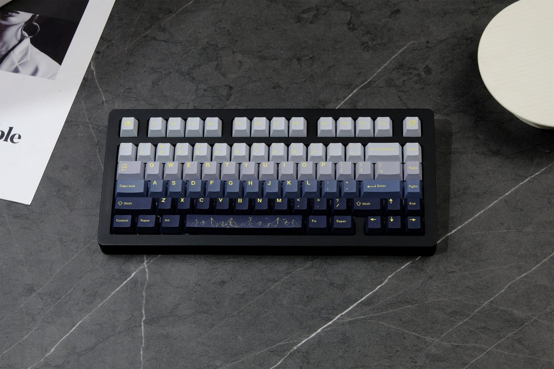 Mountain Range Gradient Blue Gray Custom PBT Keycap Set // Cherry